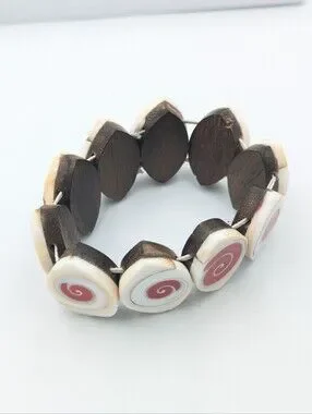 Jewelry | Stretch Bracelet Natural Shells With Vibrant Red Inlays Back ...